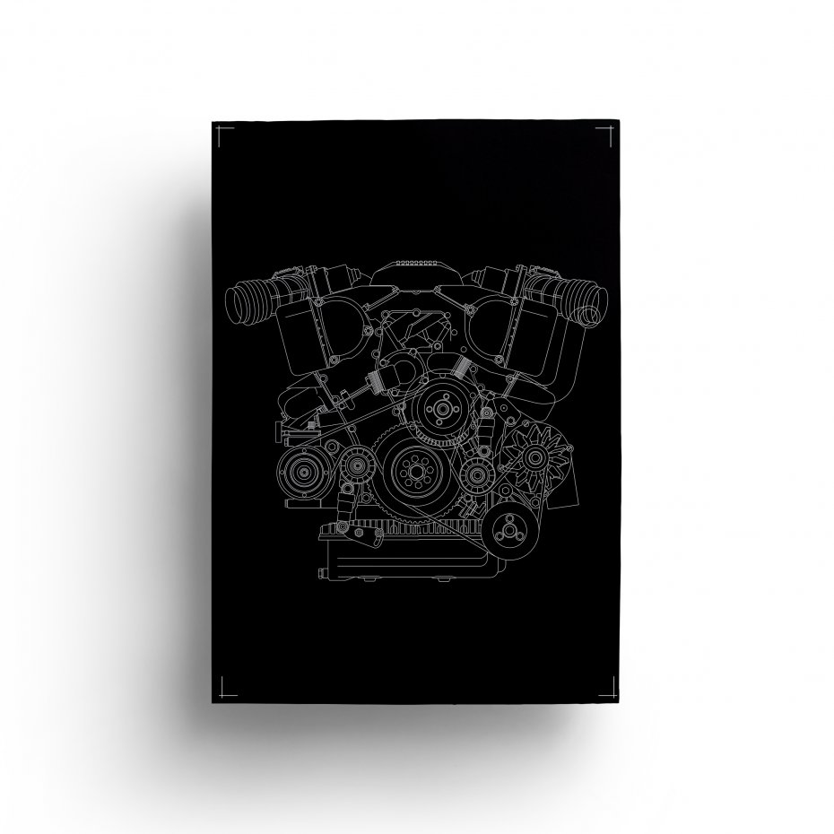 Plakat V12 engine motor szkic silnika - A3 - Dom - DecoBazaar